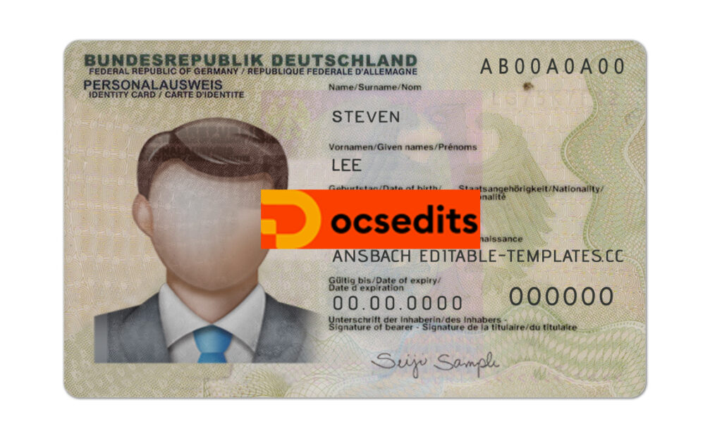 Germany ID Card PSD Template - DocsEdits