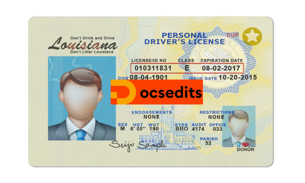 Louisiana Driver License PSD Template - DocsEdits
