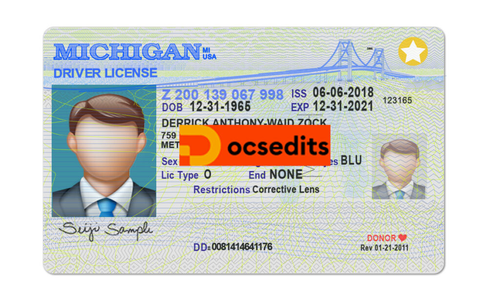 Michigan Driver License PSD Template - DocsEdits