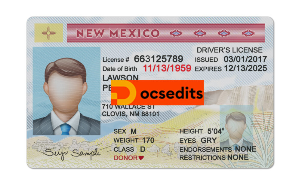 New Mexico Driver License PSD Template - DocsEdits