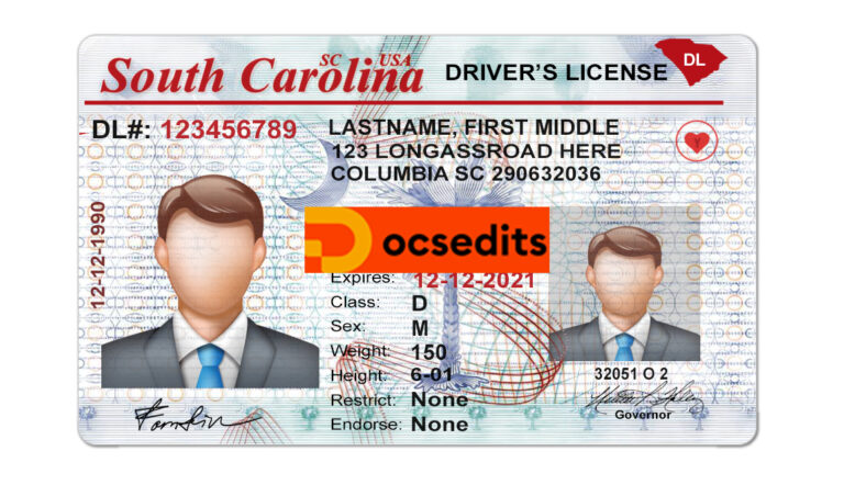 South Carolina Driver License PSD Template - DocsEdits